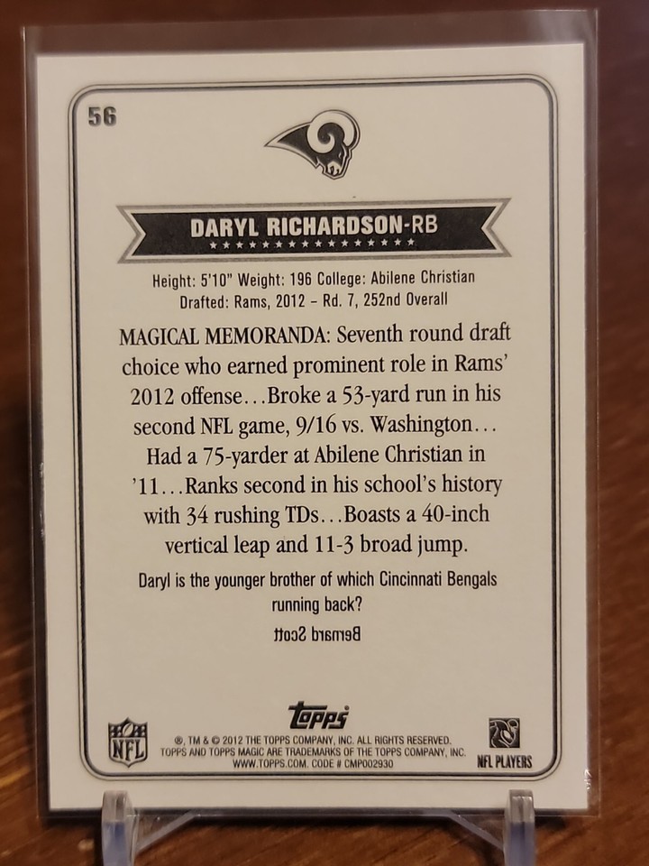 2012 Topps Magic #56 Daryl Richardson RC Running Back St. Louis Rams | eBay