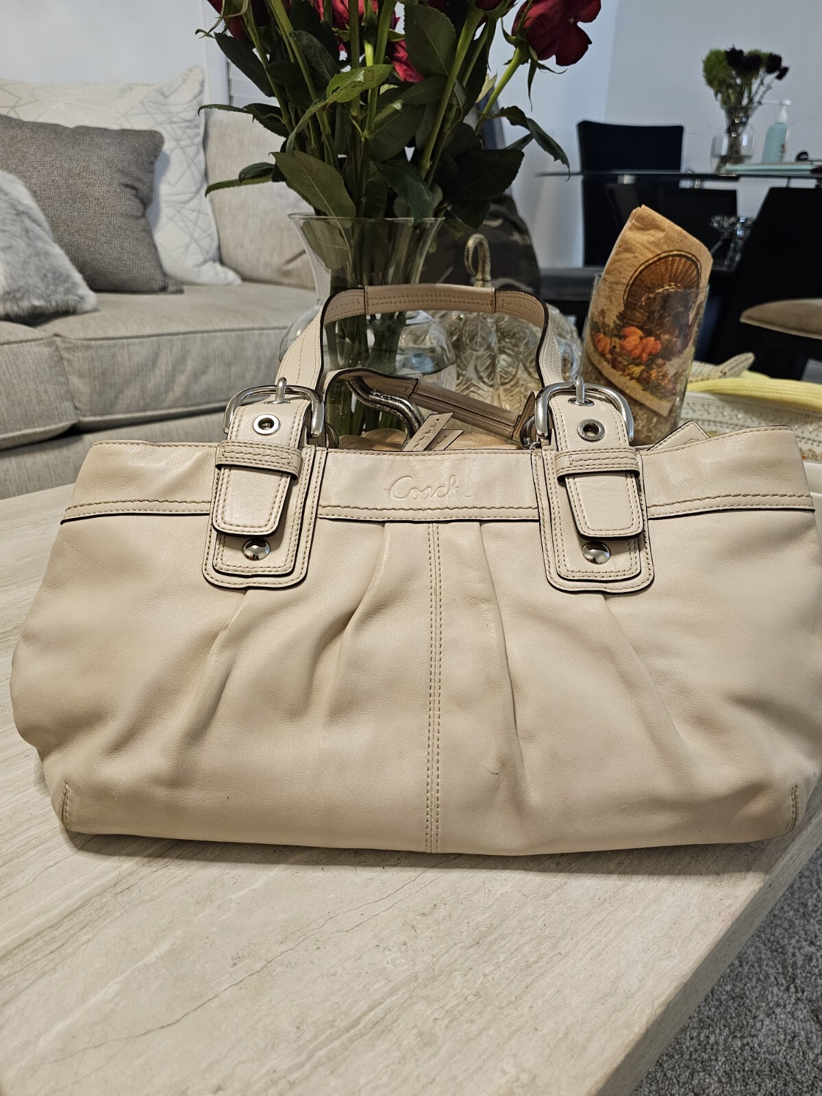 Coach Soho Pleated Leather Purse Ivory Cream - Gem