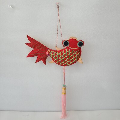 Vintage Japanese Red/Yellow Fabric Cloth Fish Ornament Tassel 3" long ...