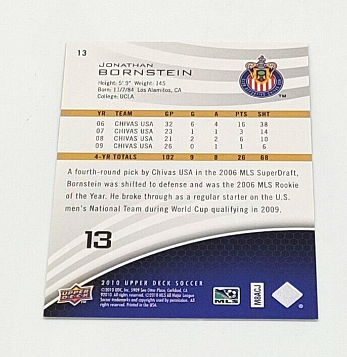 2010 Upper Deck MLS Soccer Jonathan Bornstein Chivas USA #13 Trading ...