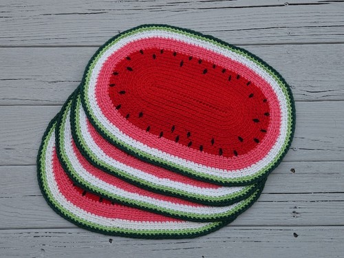 Set 4 Watermelon Slice Seeds Knit Oval Table Placemats Woven Summer ...
