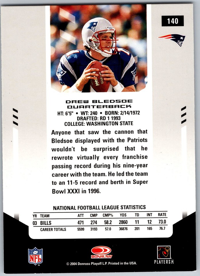 2004 Leaf Certified Materials 140 Drew Bledsoe FLB New England Patriots ...