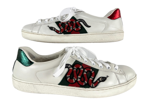 Gucci Auth Men 6.5 US 6 UK 40 EU White Leather Ace Snake Web Sneakers ...