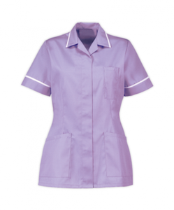 WOMENS NURSES HEALTHCARE TUNIC, DENTAL SALON NHS. LILAC WITH WHITE TRIM ...