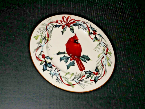 Lenox Winter Greetings Bone China Cardinal Luncheon Plate Gold trim ...