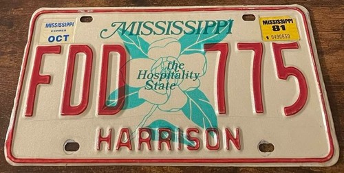 1981 Mississippi License Plate FDD 775 Harrison County Gulfport Biloxi ...