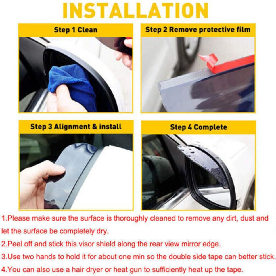Black Rear View Side Mirror Rain Board Eyebrow Guard Sun Visor Car ...