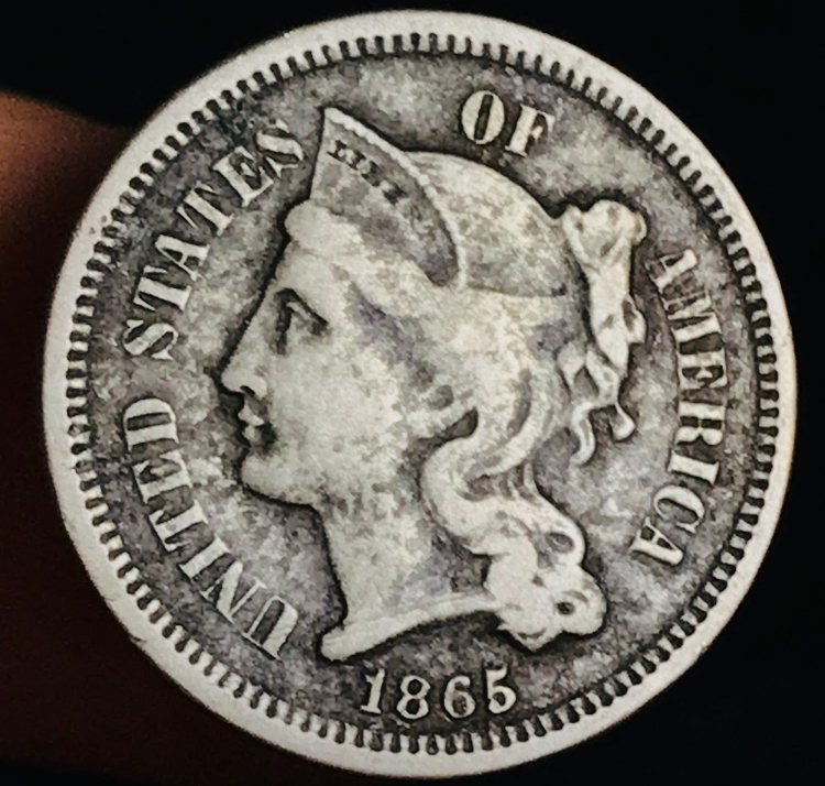1865 Three Cent Nickel Piece 3C Circulated Civil War Date US Type Coin ...