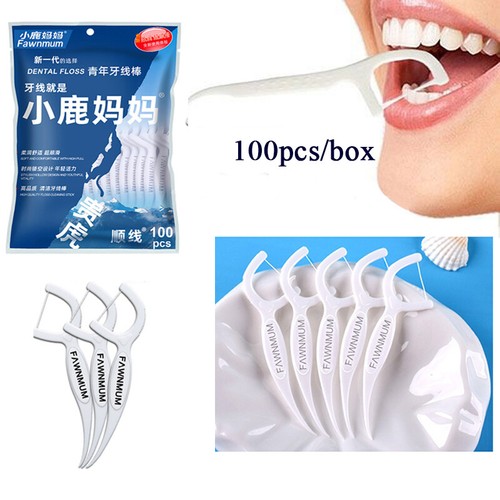 100 Pcs Dental Floss Picks - Teeth Clean Care - Disposable Picks ...