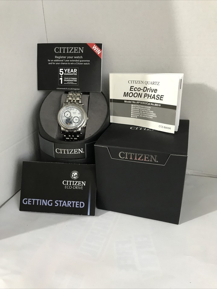 Citizen Mens Eco-Drive Moon Phase Calibre 8651 Stainless Steel Bracelet ...