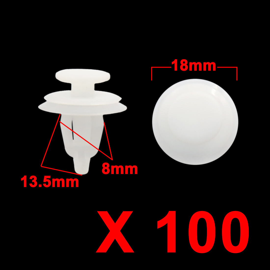 100Pcs 8mm Hole White Plastic Push in Rivet Interior Trim Panel Car ...