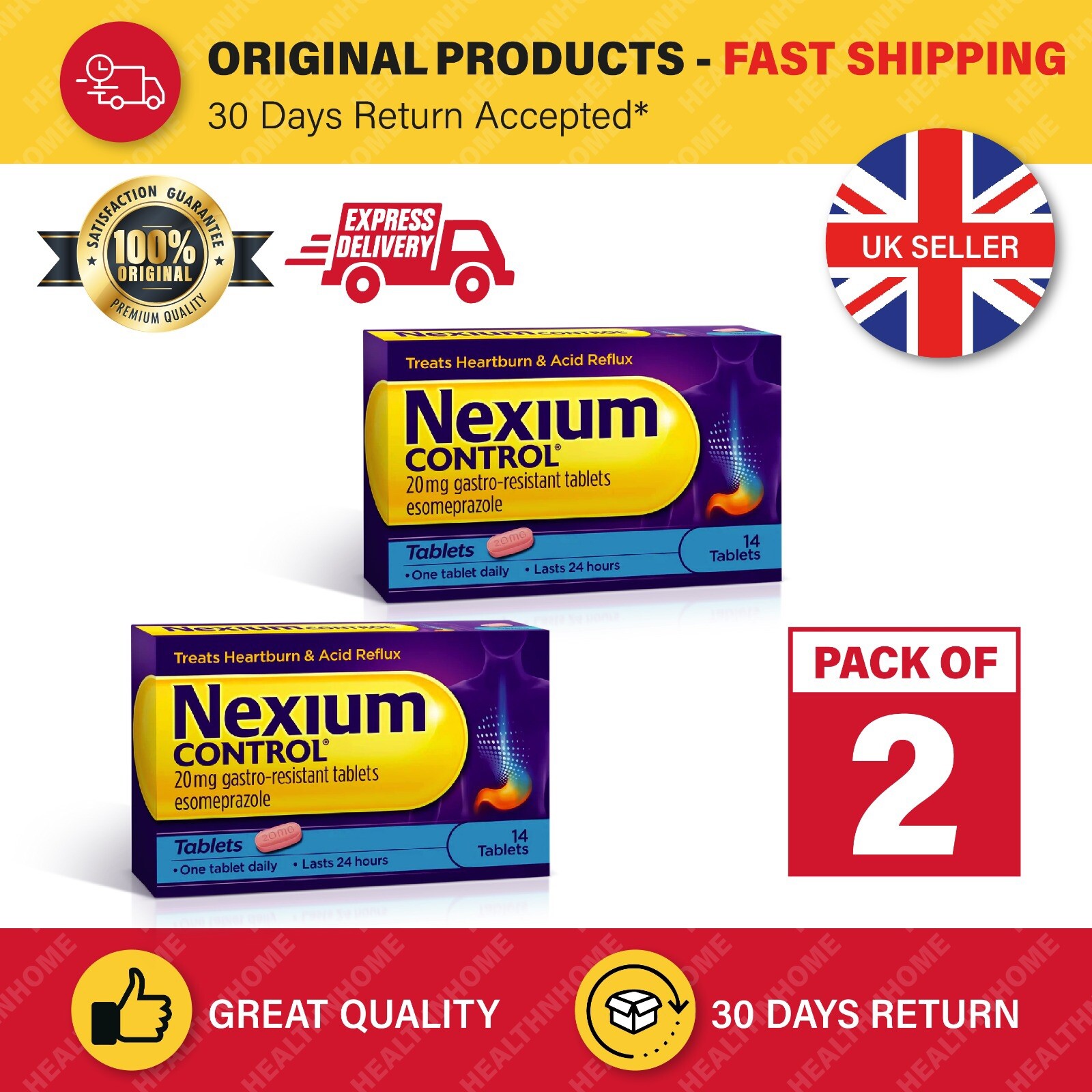 Nexium Control 2 x 14 Tablets 20MG Gastro Resistant Heartburn Acid ...