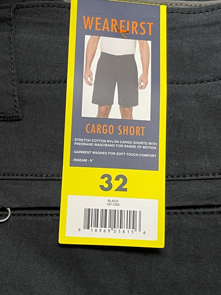 WearFirst Men’s BLACK Classic Fit Stretch Waist Cargo Shorts NWT Choose ...