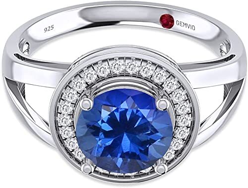 1.25ct 7MM Lab Created Gemstone & Diamond Engagement Ring 14K White ...