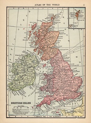 1919 Antique UNITED KINGDOM Map BRITISH ISLES Map Great Britain Map ...