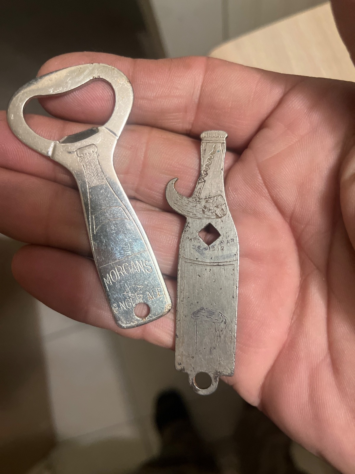 for sale pair of antique metal bottle shaped bottle openers. | eBay