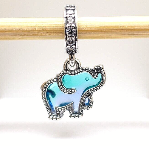 Authentic Pandora #793339C01 Blue Murano Glass Elephant Dangle Charm | eBay