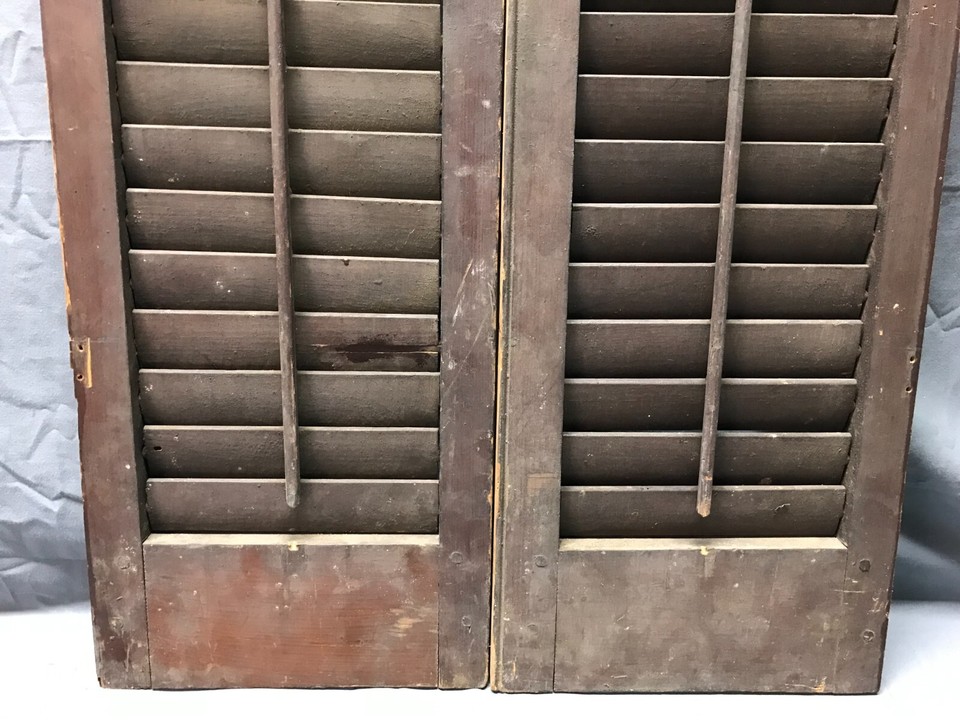 Antique Pair Wood Window 9x43 Louvered Shutters Interior Natural Old ...