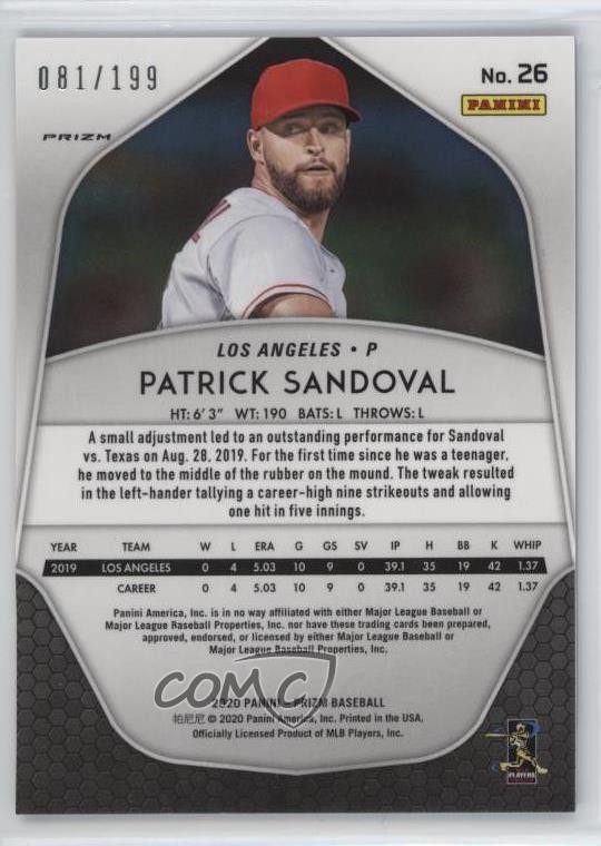 2020 Panini Prizm Quick Pitch Blue Donut Circle /199 Patrick Sandoval ...