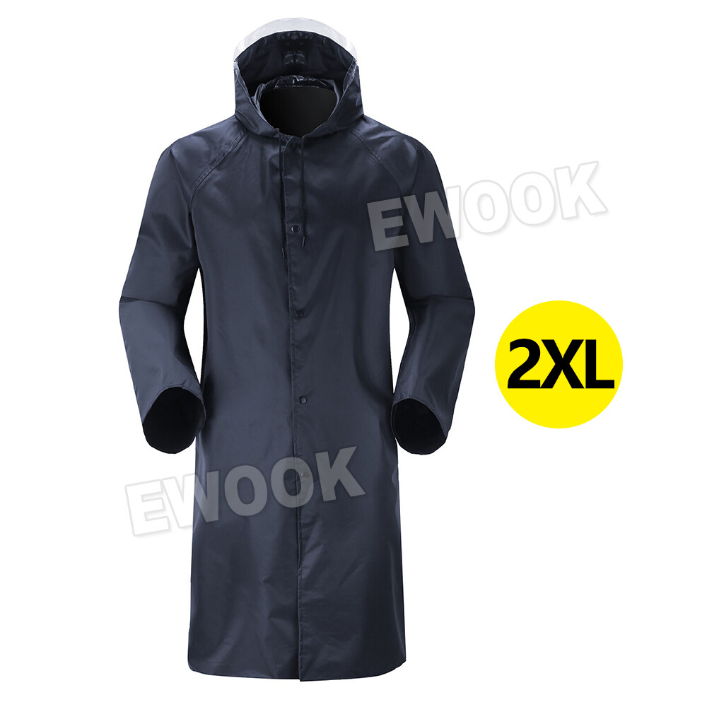 Men Waterproof Long Raincoat Rain Coat Black Hooded Trench Jacket ...