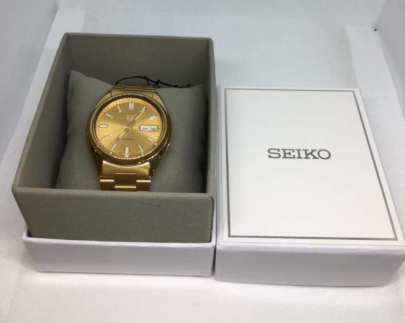 Seiko 5 Automatic Stainless Steel Gold Tone Dial Bracelet Men's Watch ...