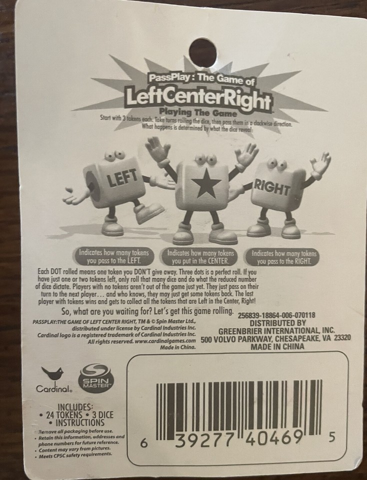New In Package Left Right Center Game | eBay