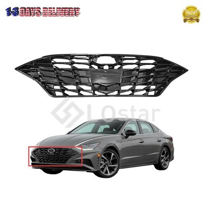 Fits 2020-2023 Hyundai Sonata Front Grille W/O Sensor Hole Gloss Black ...
