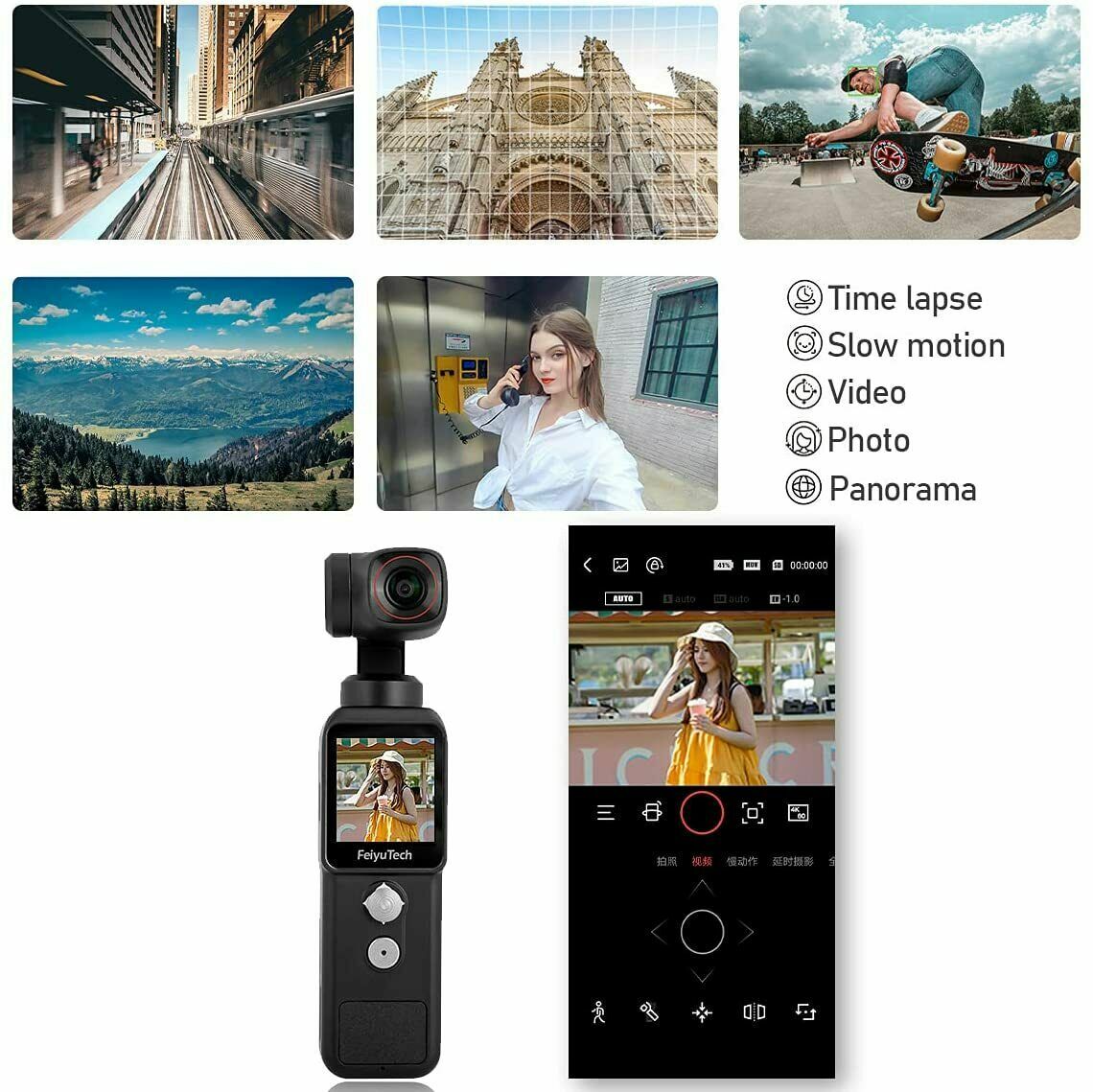 Feiyu Pocket 2 Handheld Gimbal Stabilized Action Camera 3-Axis 130° 4K ...