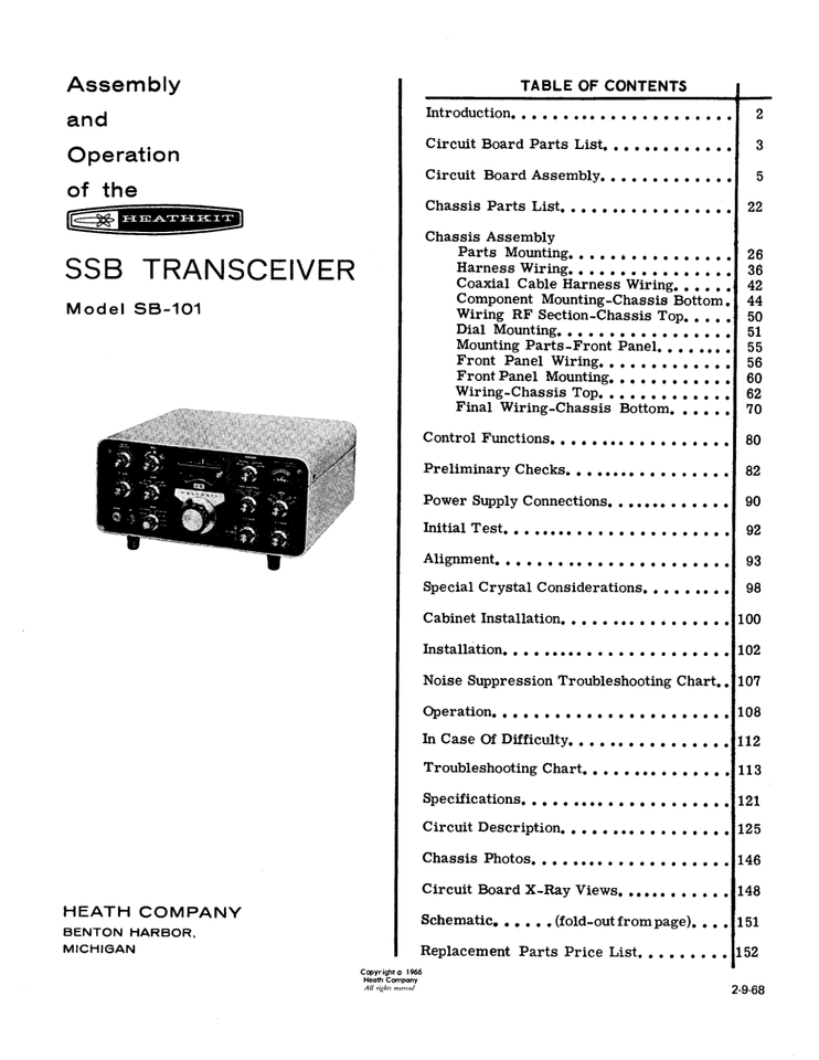 Heathkit SB-101 SSB Transceiver Assembly Manual: 179 Pages Coil Bound ...