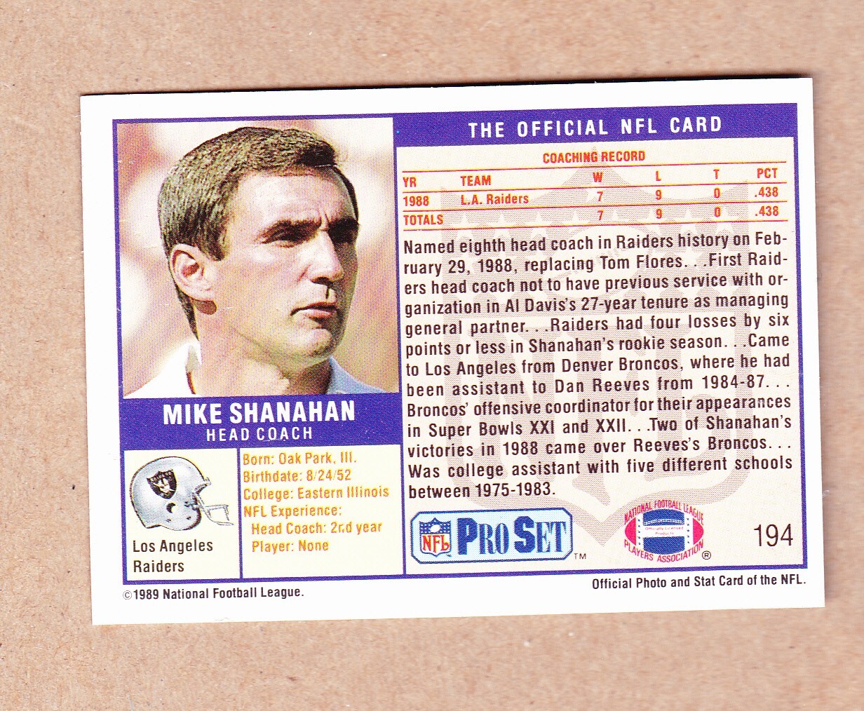 Mike Shanahan signed 1989 Pro Set Rookie card #194-L.A.Raiders | eBay