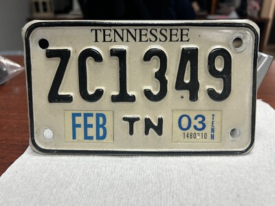 Tennessee TN License Plate Tag 2003 Vintage Motorcycle # ZC 1349 | eBay