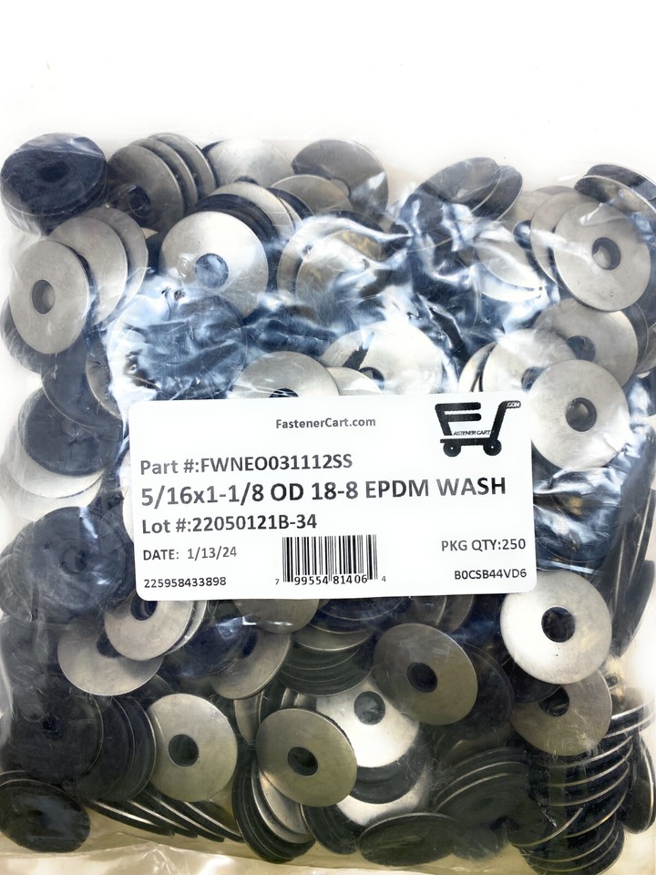 (250) 5/16 x 1-1/8 OD Stainless Steel Washer EPDM Neoprene Rubber ...