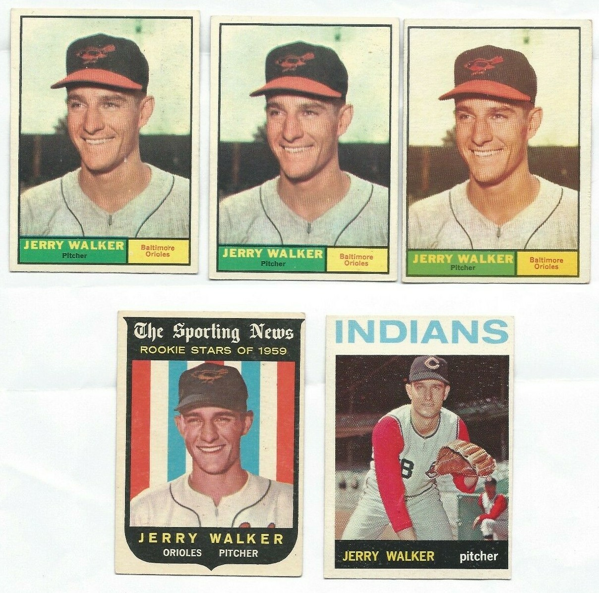 (5) JERRY WALKER Topps Baseball Card Lot 1959, 1961, 1964 BALTIMORE ...