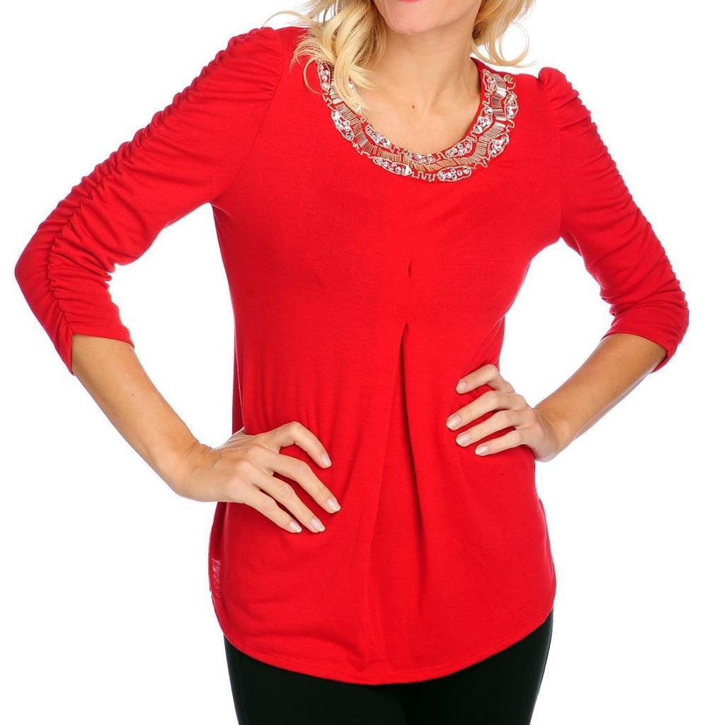 NEW Glitterscape® Stretch Knit Ruched Sleeve Pleated Front Embellished ...