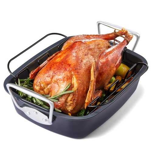 Extra Large Turkey Roasting Pan with Rack (U-Shaped), 18.7×13.6 Inch ...
