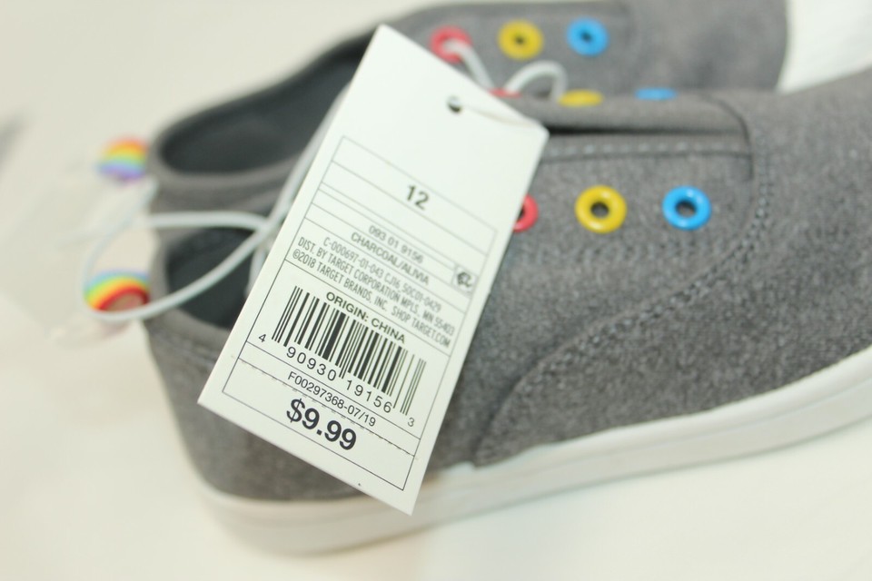 New Cat & Jack Girls Size 11 Charcoal Gray & Rainbow Alivia Slip on ...