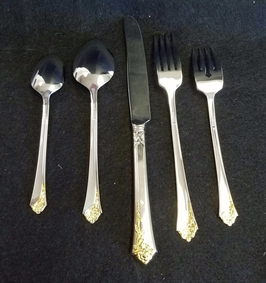 ONEIDA Golden Damask Rose Stainless Flatware Place Setting Made In USA ...