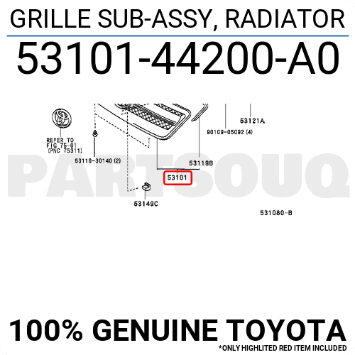 5310144200A0 Genuine Toyota GRILLE SUB-ASSY, RADIATOR 53101-44200-A0 | eBay
