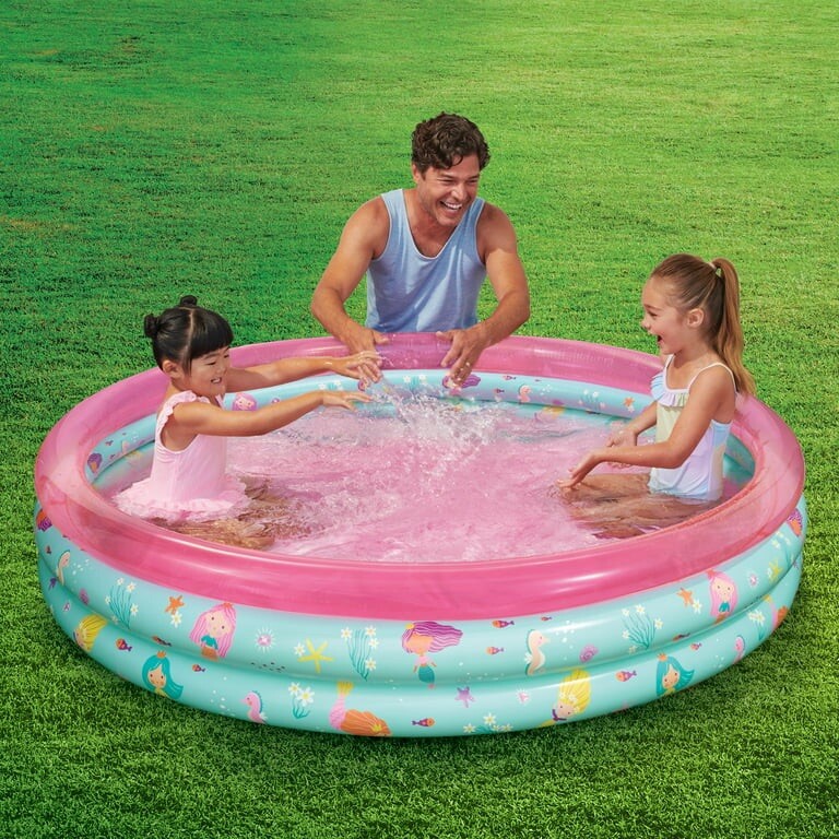 Round Inflatable 3-Ring Kiddie Splash Play Pool, Pink, For Kids, Age 2 ...