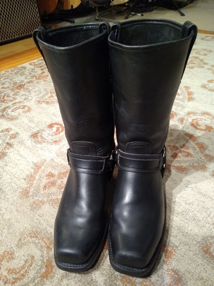 FRYE GAUCHO BLACK LEATHER SOFT TOE HARNESS MOTORCYCLE BOOTS #87350 MEN ...