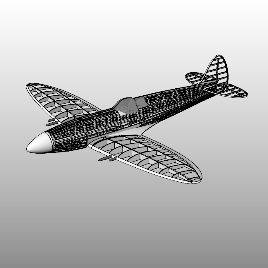 Spitfire XIV ~ 22" Scale free-flight rubber model~ Laser-cut balsa/ply ...