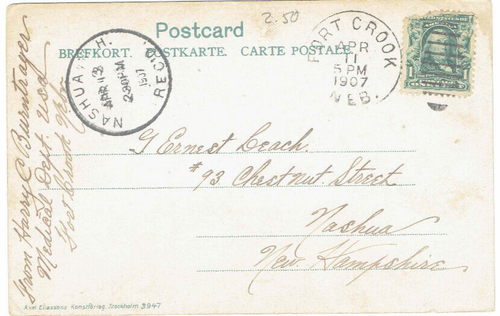 1907 #Postcard Wimmerby Sweden Village Fort Crook NB Nashua#NH 1c ...