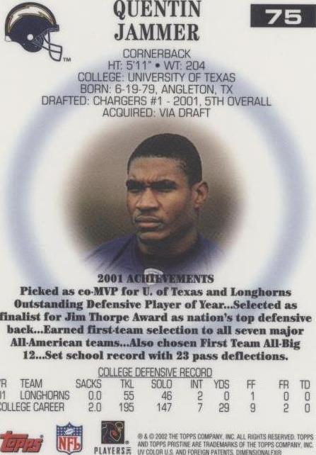 2002 Topps Pristine Quentin Jammer #75 for sale | eBay