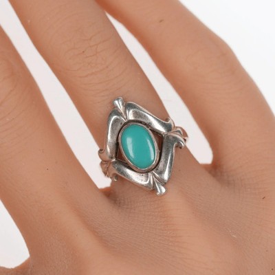 sz8 Vintage Bell trading post cast silver and turquoise ring | eBay UK