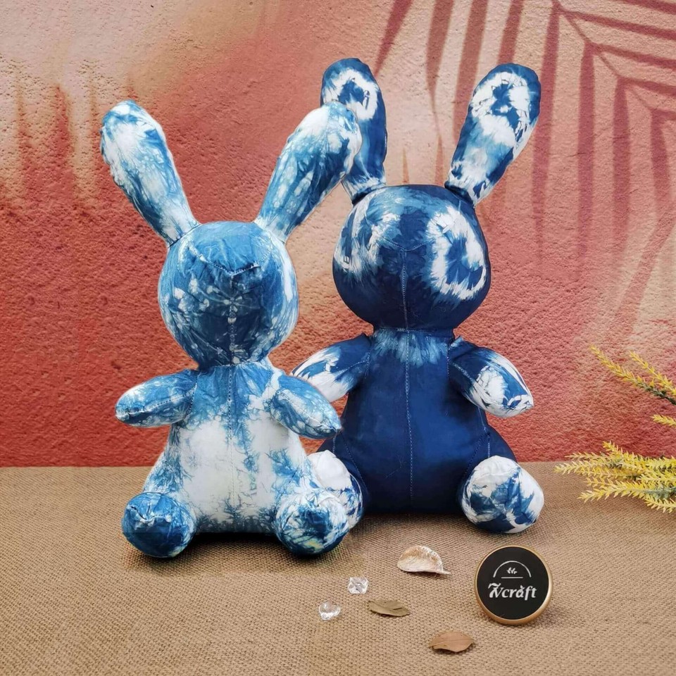 Handmade Indigo Tie Dye Stuffed Bunny, Shibori Cotton Fabric Animal Art ...