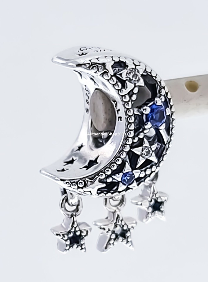 New 100% Authentic PANDORA 925 Silver Blue Star & Crescent Moon Charm ...