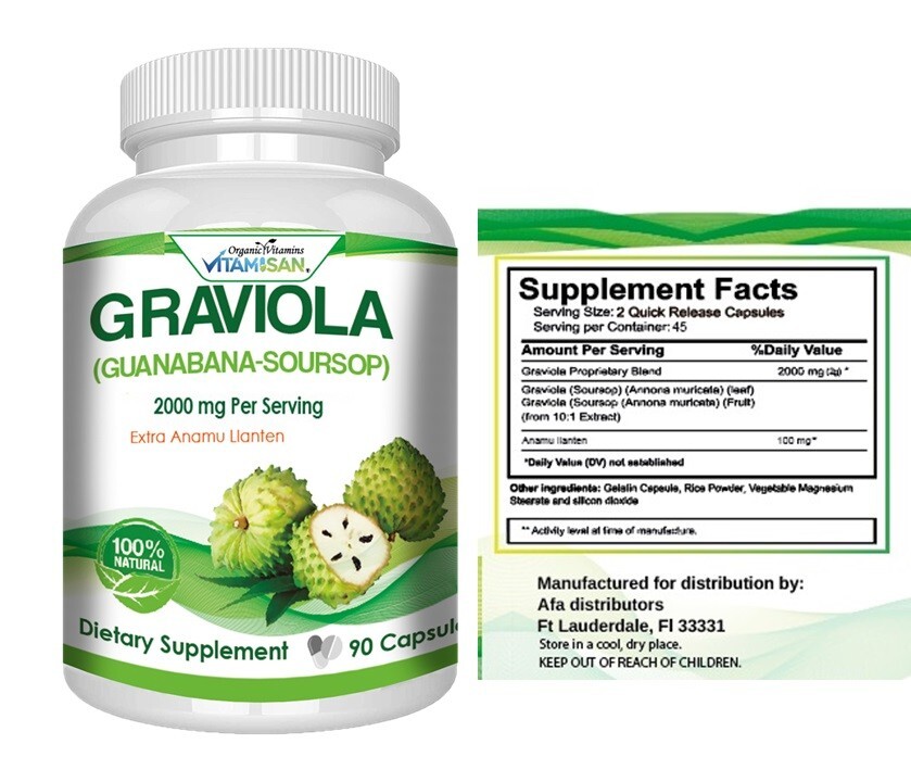 Graviola 90 capsules 100% Natural Soursop 2000 mg Guanábana Suplement ...