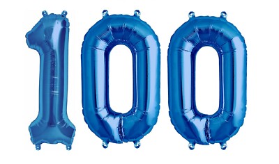 16" 100 Blue Number Balloons 100th Birthday Party Anniversary Foil ...