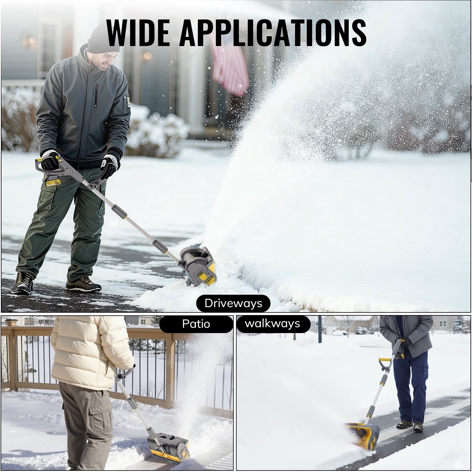 Tcisa Electric Snow Shovel, 12-Inch Clearing Width, Cordless 20V 4Ah ...