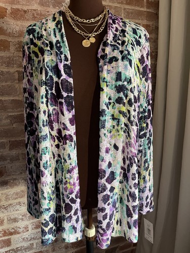 New! Alia Missy Open Front Top Duster Size L Long Cheetah Print Cover ...